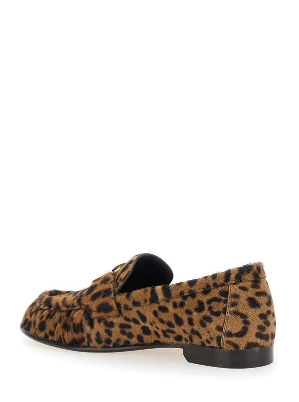 Fendi Loafers With Ff Plaque And Leopard Motif In Brushed Leather - Brown
