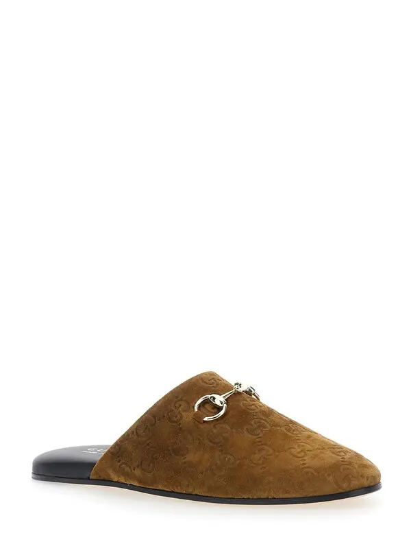 Gucci Suede Gg Motif Horsebit Mule - Multicolor