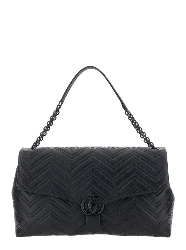 Gucci Crossbody Bag With Sliding Chain Strap And Gg Closure On Front In Leather For - Black