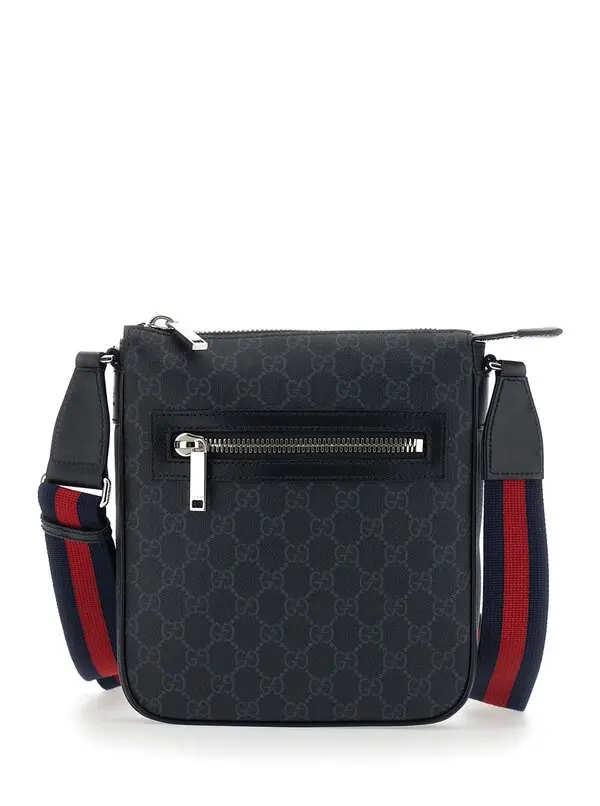 Gucci Black Crossbody Bag With Adjustable Strap With Web Motif And A Zip Pocket On The Front In Gg Canvas For - Multicolor