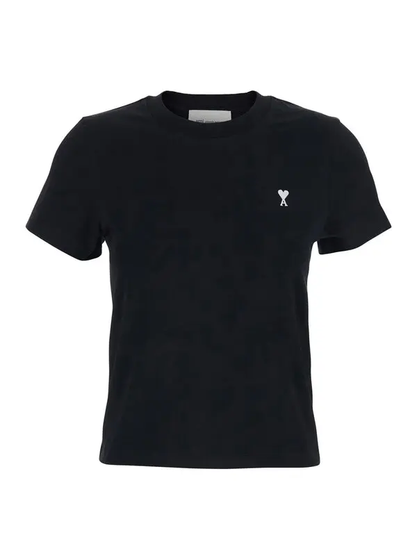 AMI Paris T-shirt With Adc Embroidery On The Front In Black Cotton For - Multicolor