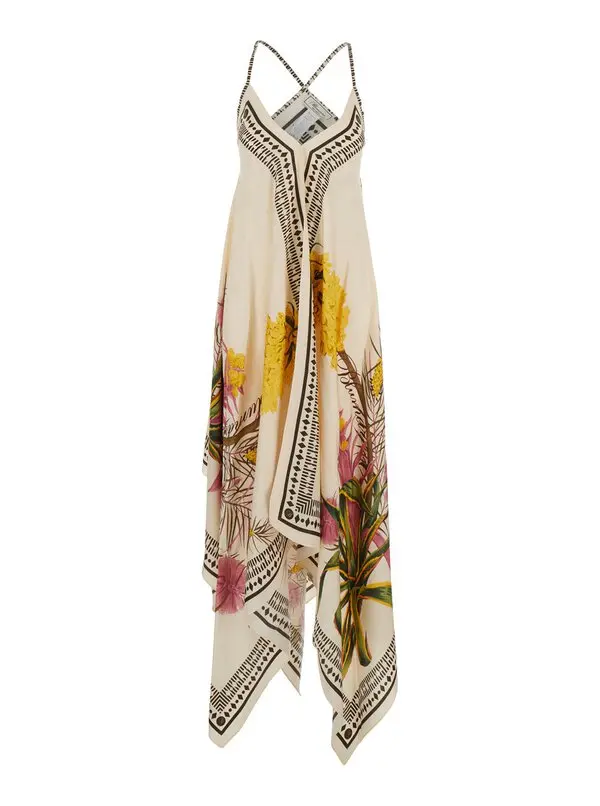 Blumarine Long Dress With Thin Straps And All-over Floral Print In Twill For - Multicolor