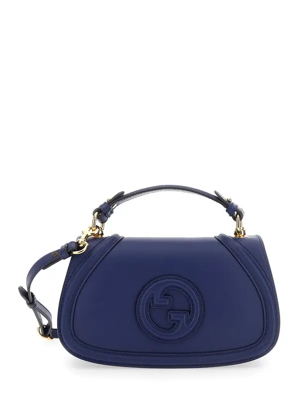 Gucci Blondie' Blue Handbag With Gg Logo Plaque On The Front In Leather - Multicolor