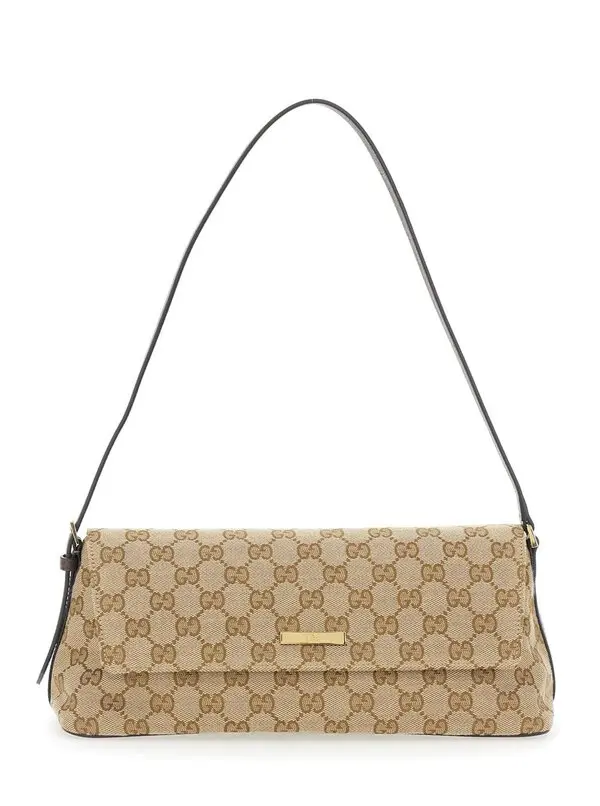Gucci Gg Canvas Leather Shoulder Bag - Cream