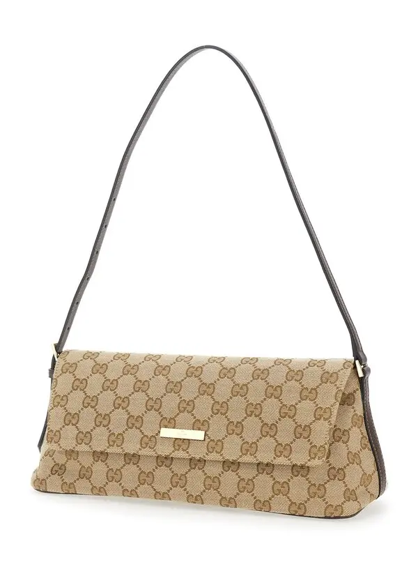 Gucci Gg Canvas Leather Shoulder Bag - Cream