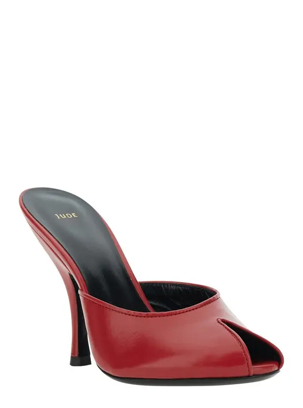 JUDE Date' Red Heel Sandals With Cut-out Toe In Leather - Multicolor