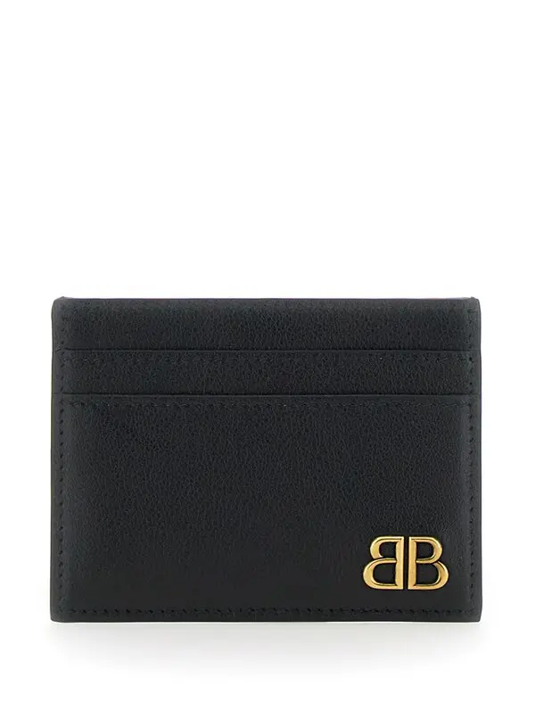 Balenciaga Monaco' Black Card Holder With Logo Plaque On The Front In Leather - Multicolor
