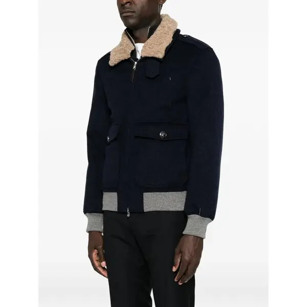 Brunello Cucinelli Cashmere Bomber Jacket With Shearling Collar - Blue