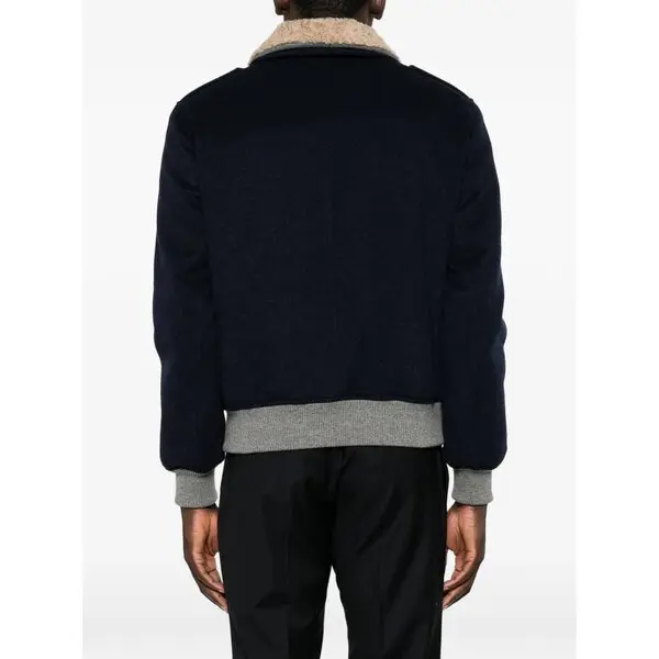 Brunello Cucinelli Cashmere Bomber Jacket With Shearling Collar - Blue