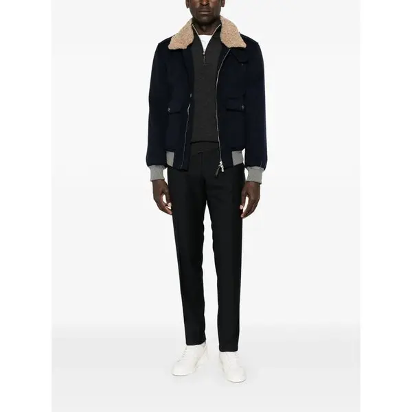 Brunello Cucinelli Cashmere Bomber Jacket With Shearling Collar - Blue