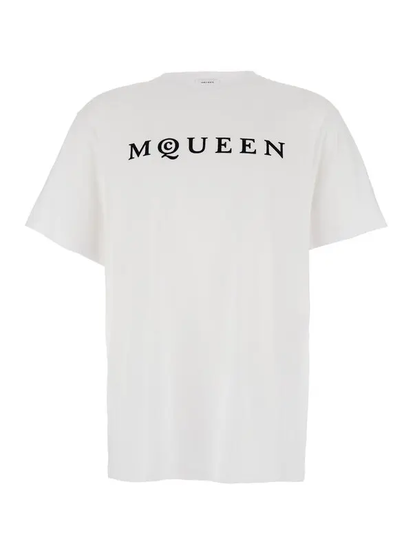 Alexander McQueen White Crewneck T-shirt With Logo Lettering On The Front In Cotton - Multicolor