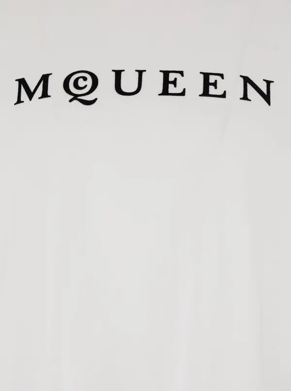 Alexander McQueen White Crewneck T-shirt With Logo Lettering On The Front In Cotton - Multicolor