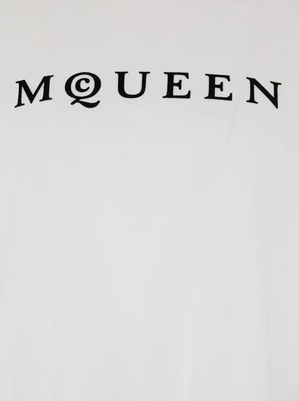 Alexander McQueen White Crewneck T-shirt With Logo Lettering On The Front In Cotton - Multicolor