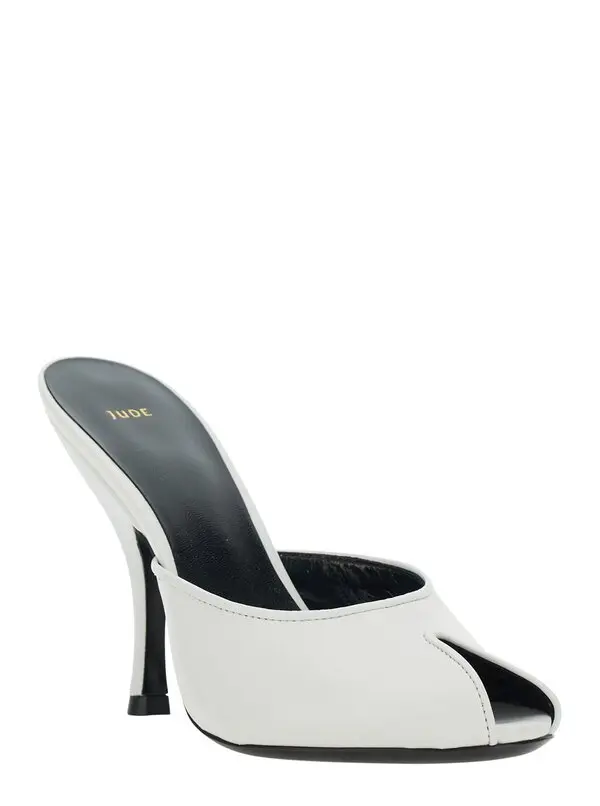 JUDE Date' White Heeled Sandals With Cut-out Toe In Leather - Multicolor