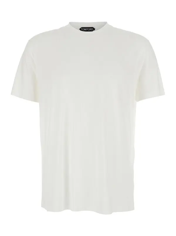 TOM FORD Crew Neck T-shirt With Logo Embroidery On The Front In Cotton Blend - White