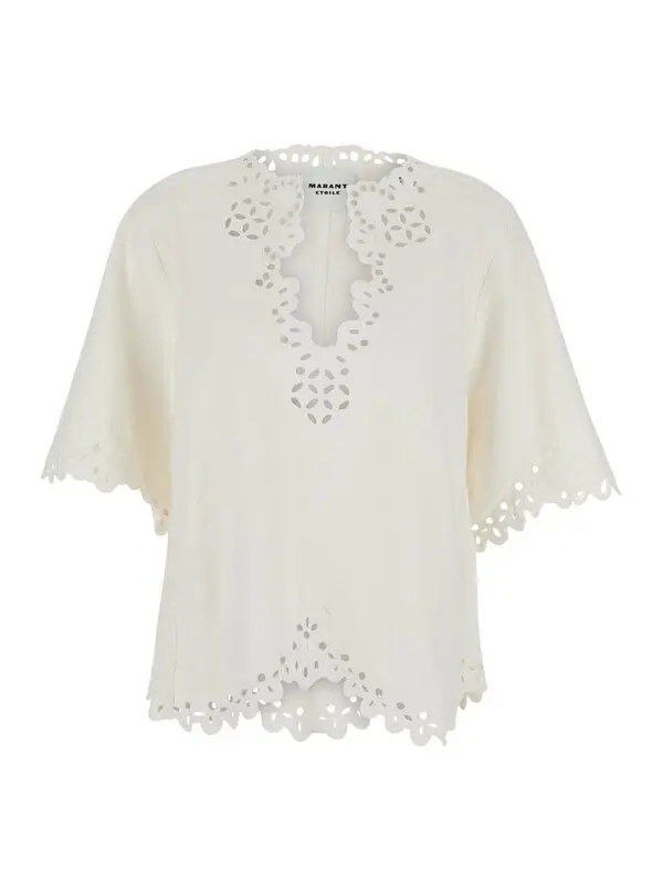 Isabel Marant Étoile Shana White Caftan With Cut-out Details And Scalloped Hem In Cotton For - Multicolor