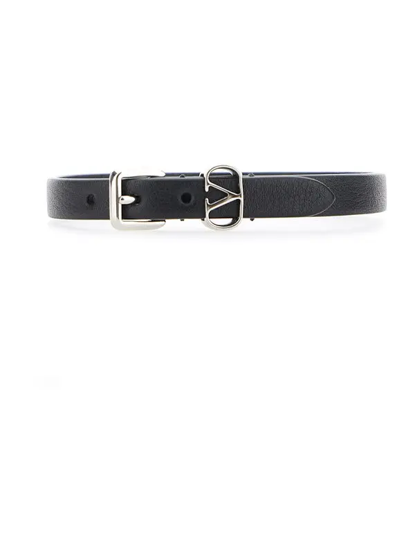Valentino Garavani Black Bracelet With Vlogo Buckle Closure In Leather - Multicolor