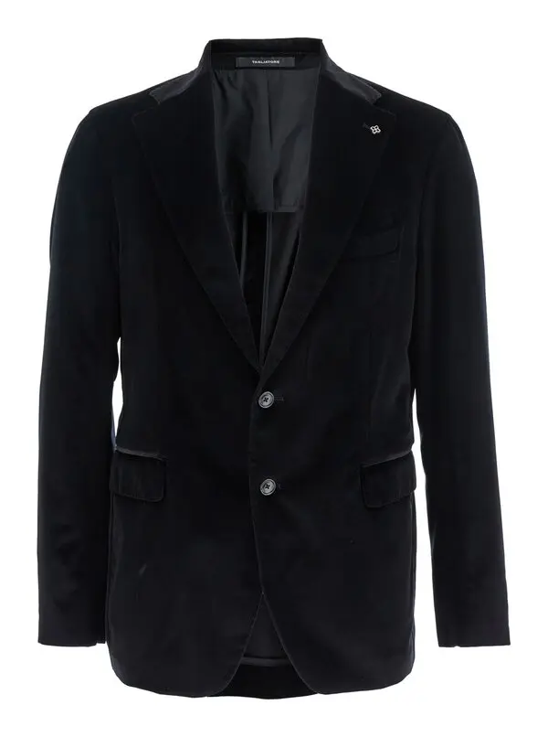 Tagliatore Black Single-breasted Jacket With Notched Revers In Velvet - Multicolor