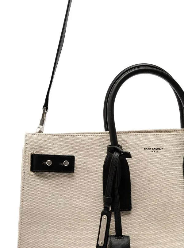 Saint Laurent Sac De Jour L' Beige Tote Bag With Brass Padlock In Canvas And Leather - Cream