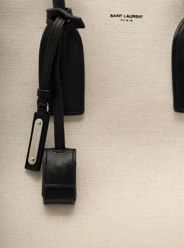 Saint Laurent Sac De Jour L' Beige Tote Bag With Brass Padlock In Canvas And Leather - Cream