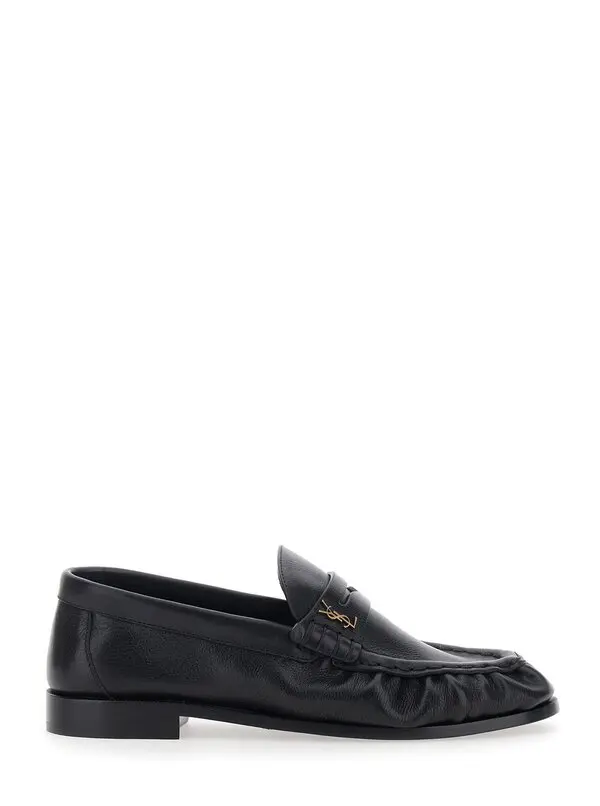 Saint Laurent Le Loafer' Loafers With Rounded Toe And Cassandre Plate In Leather For - Black