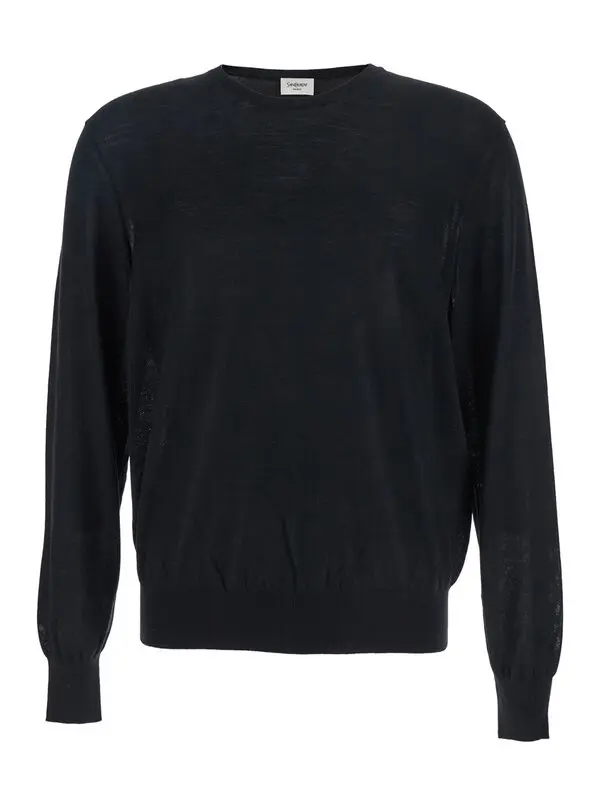Saint Laurent Cashmere Cassandre Crewneck Sweater - Black