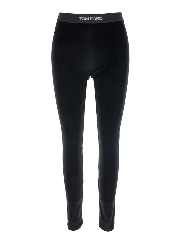 TOM FORD Leggings With Elasticized Waist And Velvet Logo Lettering Black - Multicolor