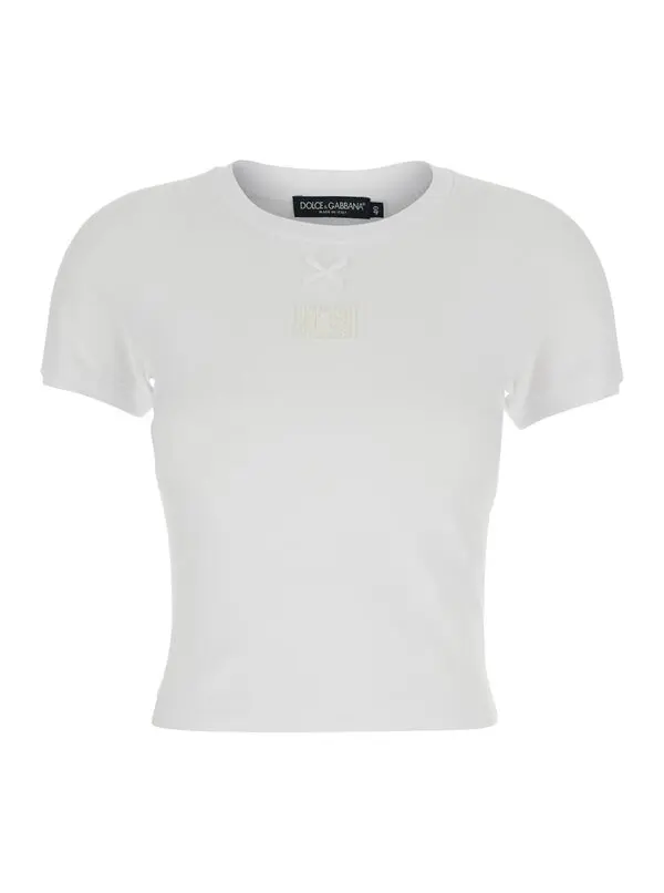 Dolce & Gabbana White Cotton Crew Neck T-shirt With Bow Detail - Multicolor