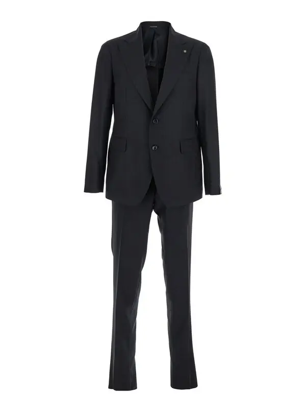 Tagliatore Black Single-breasted Suit With Peak Revers In Wool Stretch - Multicolor