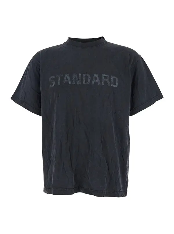 Balenciaga Black Crewneck T-shirt With Logo Print On The Front In Cotton - Multicolor
