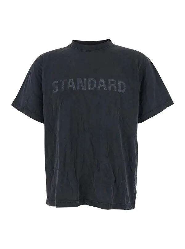 Balenciaga Black Crewneck T-shirt With Logo Print On The Front In Cotton - Multicolor