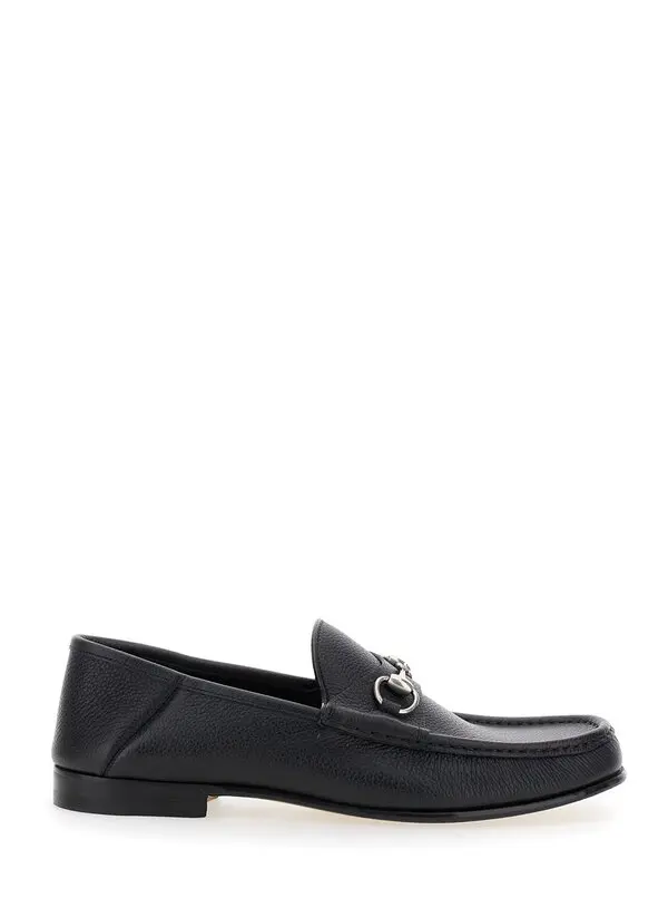 Gucci Black Loafers With Horsebit Detail On The Front In Hammered Leather - Multicolor