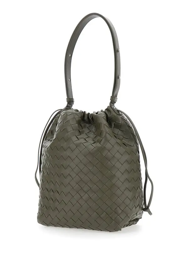 Bottega Veneta Intrecciato Leather Drawstring Shoulder Bag - Green