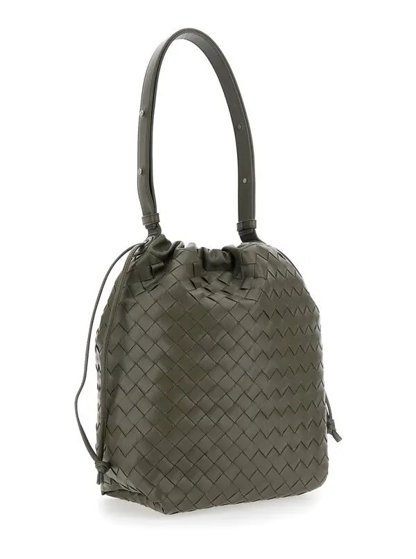 Bottega Veneta Intrecciato Leather Drawstring Shoulder Bag - Green