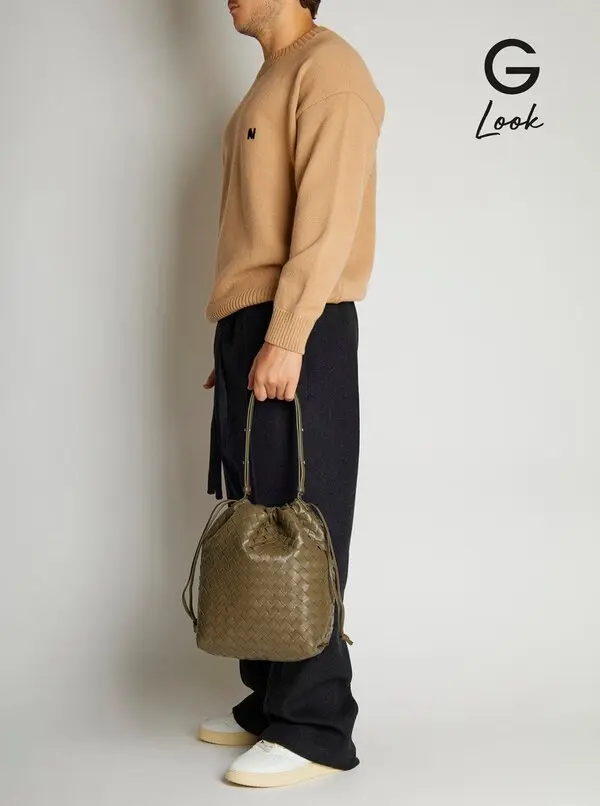 Bottega Veneta Intrecciato Leather Drawstring Shoulder Bag - Green