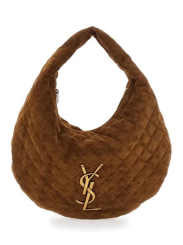 Saint Laurent Shoulder Bag 'icare' With Cassandre Plate On Front In Suede - Brown