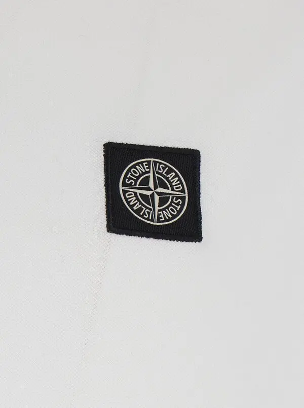 Stone Island White Polo With Classic Collar And Patch Logo On The Front In Stretch Cotton - Multicolor