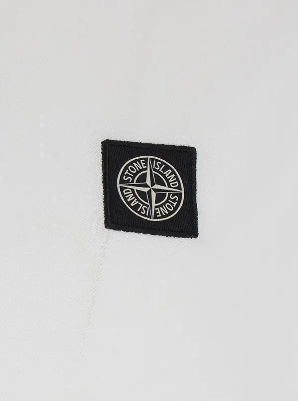 Stone Island White Polo With Classic Collar And Patch Logo On The Front In Stretch Cotton - Multicolor