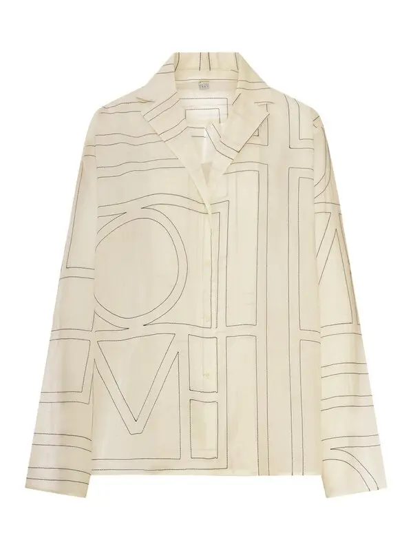 TOTEME Silk Shirt With Monogram Embroidery - Cream