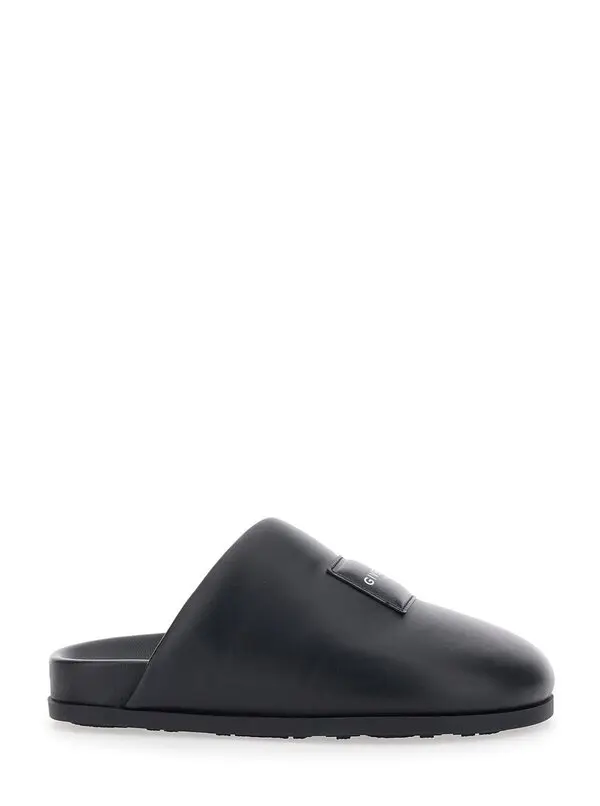 Givenchy Black Mules With Asymmetrical Design And Padded Leather Logo - Multicolor