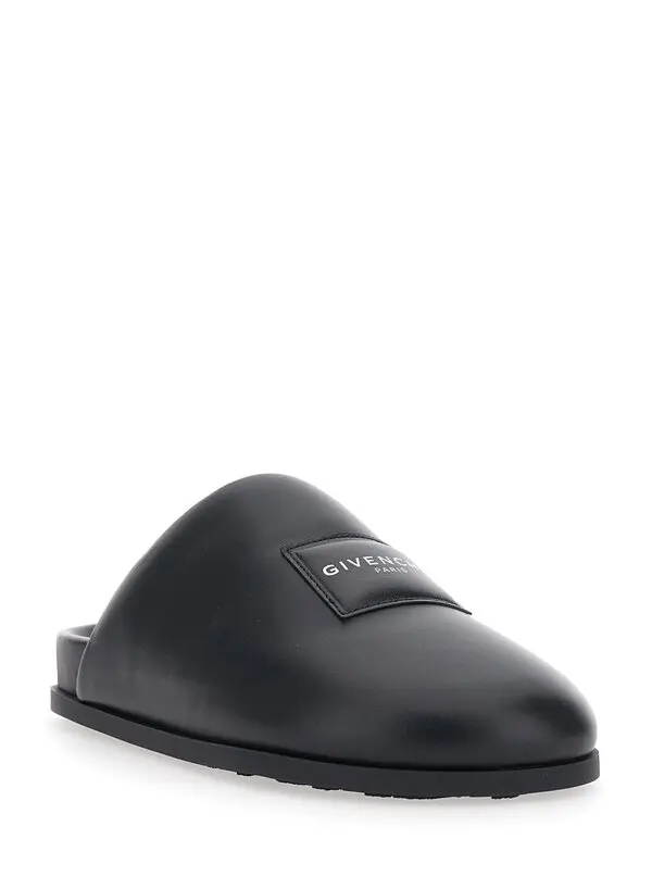 Givenchy Black Mules With Asymmetrical Design And Padded Leather Logo