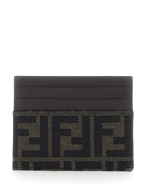 Fendi Cardholder With Ff Motif In Leather And Fabric For - Brown