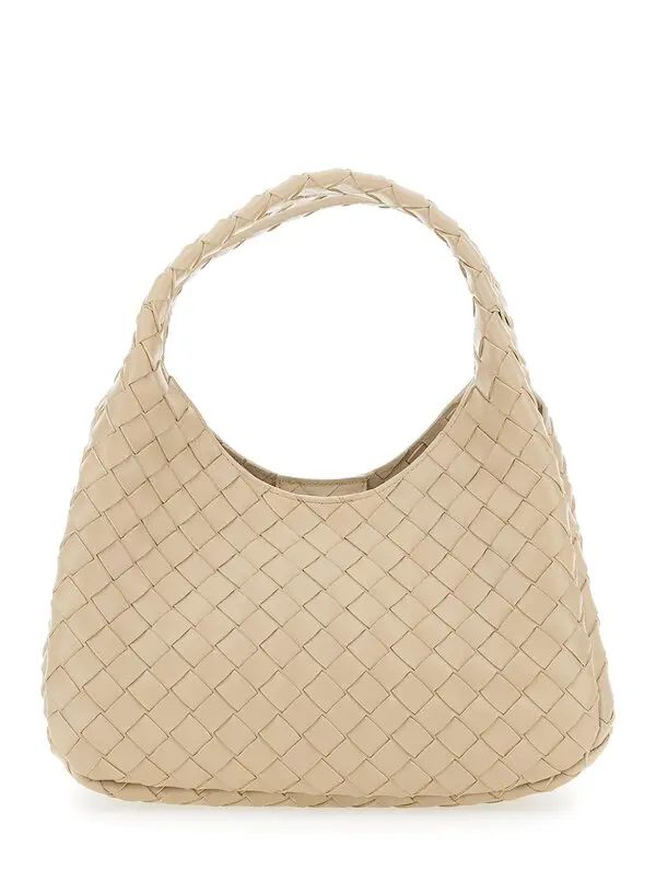 Bottega Veneta Campana' Beige Small Shoulder Bag With Drawstring Closure And Intreccio Motif In Leather For - Cream