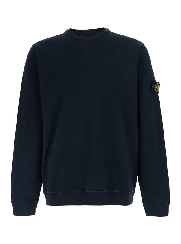Stone Island Blue Crewneck Sweatshirt With Dropped Shoulders And Logo Patch On The Sleeve In Cotton For - Multicolor