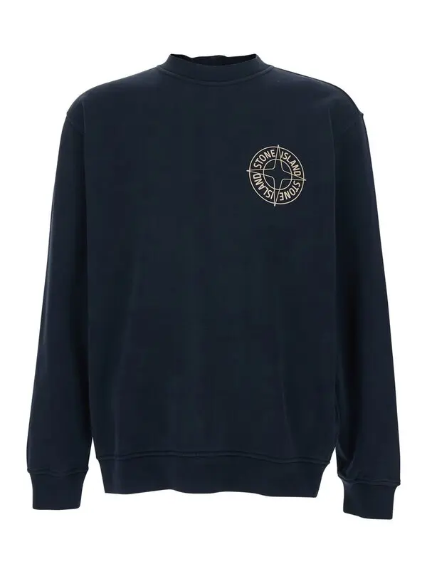 Stone Island Black Crewneck Sweatshirt With Logo Detail On The Front And Maxi Logo On The Rear In Cotton - Multicolor