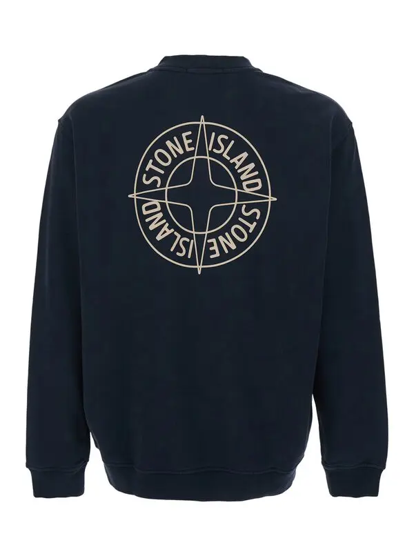 Stone Island Black Crewneck Sweatshirt With Logo Detail On The Front And Maxi Logo On The Rear In Cotton - Multicolor