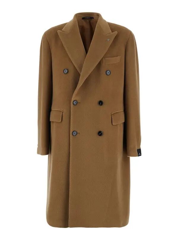 Tagliatore Beige Double-breasted Coat With Peak Revers And Rear Single Vent In Wool - Cream
