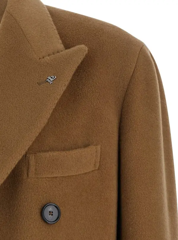 Tagliatore Beige Double-breasted Coat With Peak Revers And Rear Single Vent In Wool - Cream