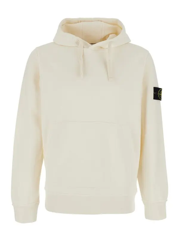 Stone Island Hooded Sweatshirt With Fixed Hood And Logo On The Front - White