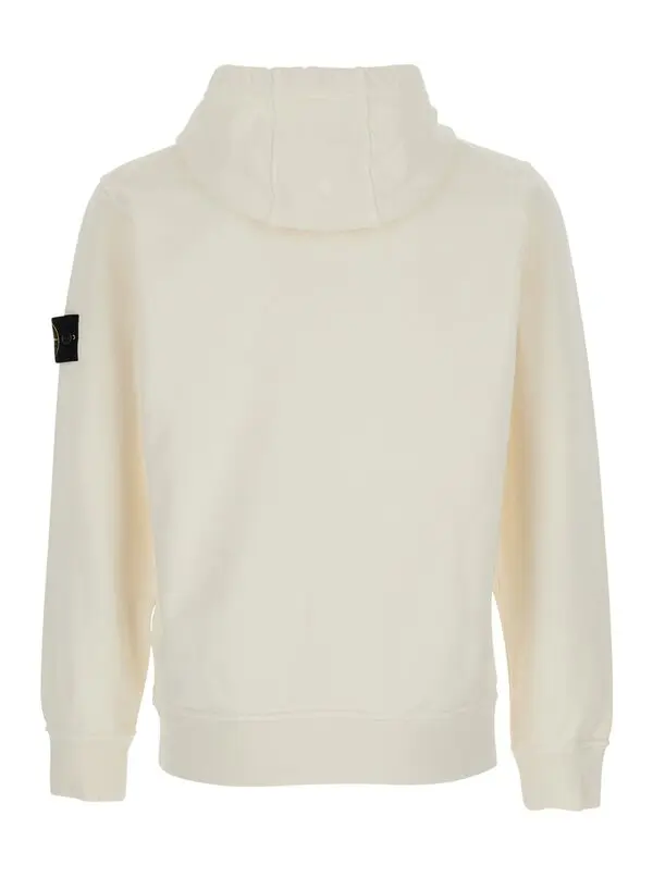 Stone Island Hooded Sweatshirt With Fixed Hood And Logo On The Front - White